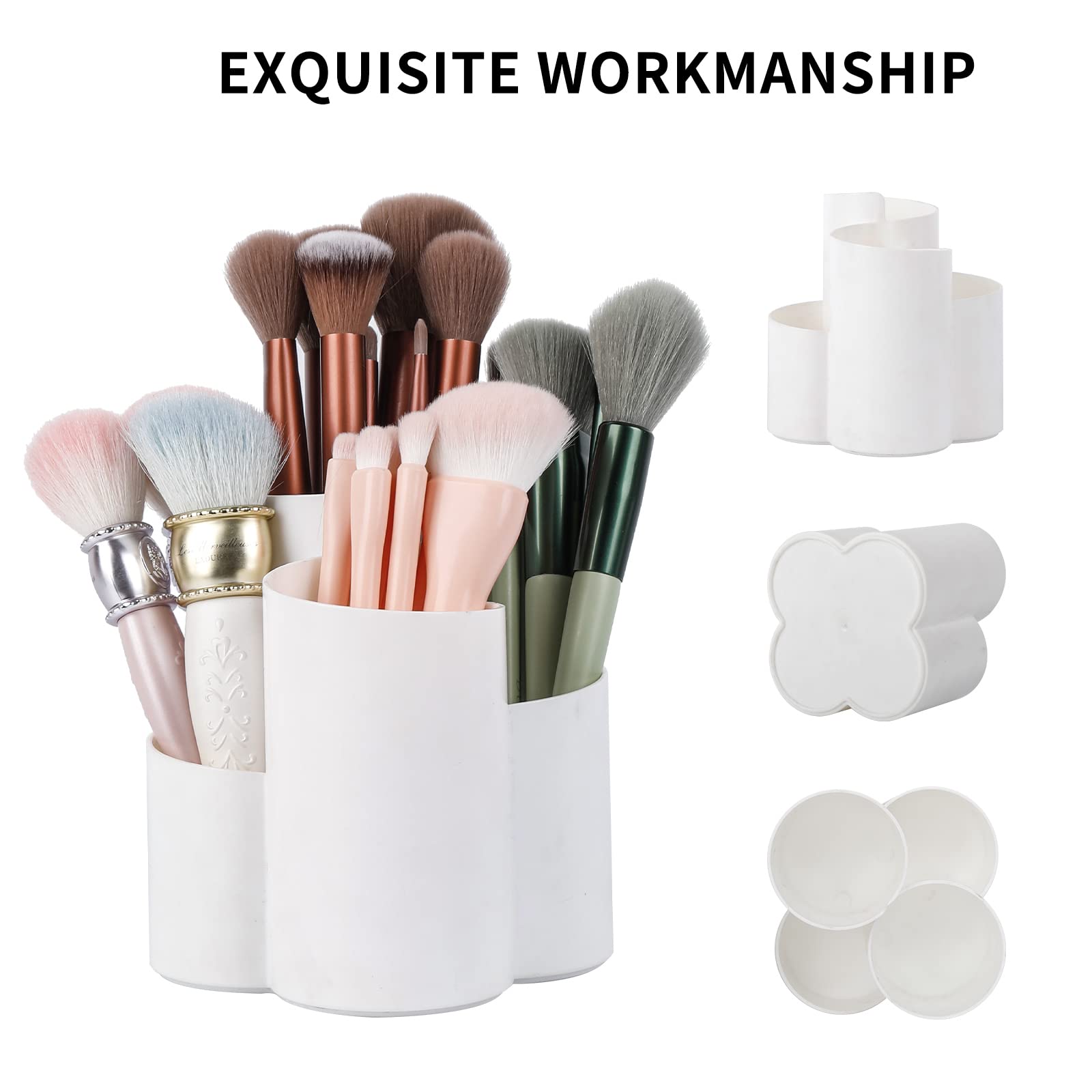 Yesesion Plastic Makeup Brush Holder for Desk, Round Cosmetics Brushes Organizer with 4 Compartment, Storage Cup for Lipsticks, Hair Accessories, Beauty Tool in Vanity, Bathroom, Dresser ( White )
