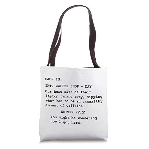 Funny Gift for Screenwriter Writing in Coffee Shop Script Tote Bag