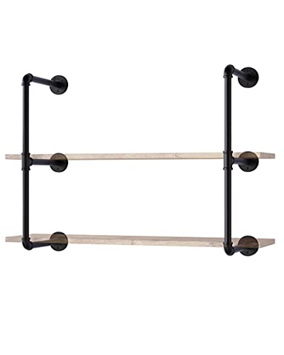2 Tier Industrial Shelves Brackets, Wall Mount Iron Pipe Shelves, Pipe Floating Shelves for DIY Open Bookshelf Office Kitchen Home Bar (Plank Not Included) (2-Tier)