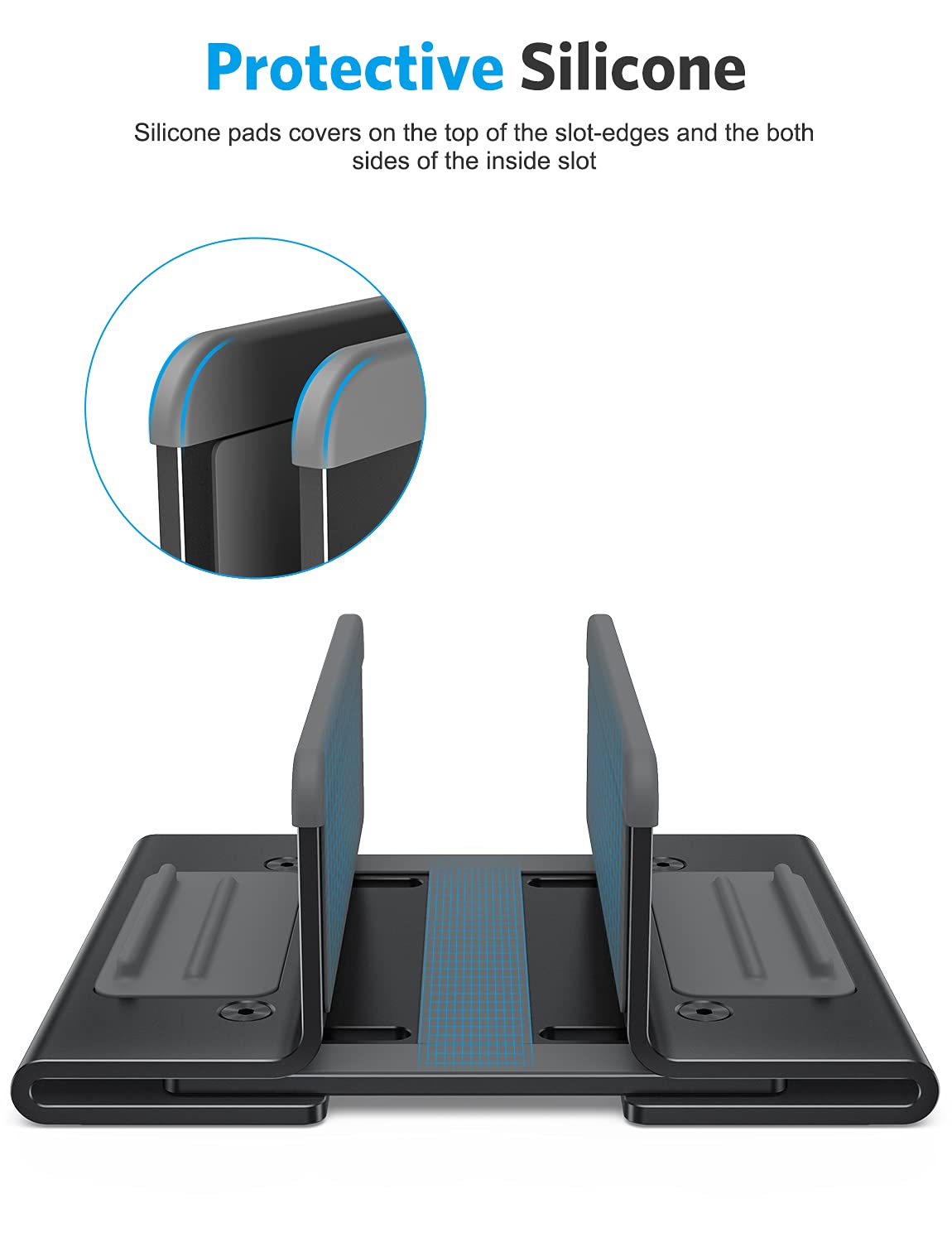 OMOTON Upgraded Laptop Vertical Stand, 3-in-1 Laptop Holder Dock with Sturdy Silicone Pads for Ultra Protection, Suitable for iPhone/iPad/MackBook Pro/Surface/Samsung/Android Tablets, Black