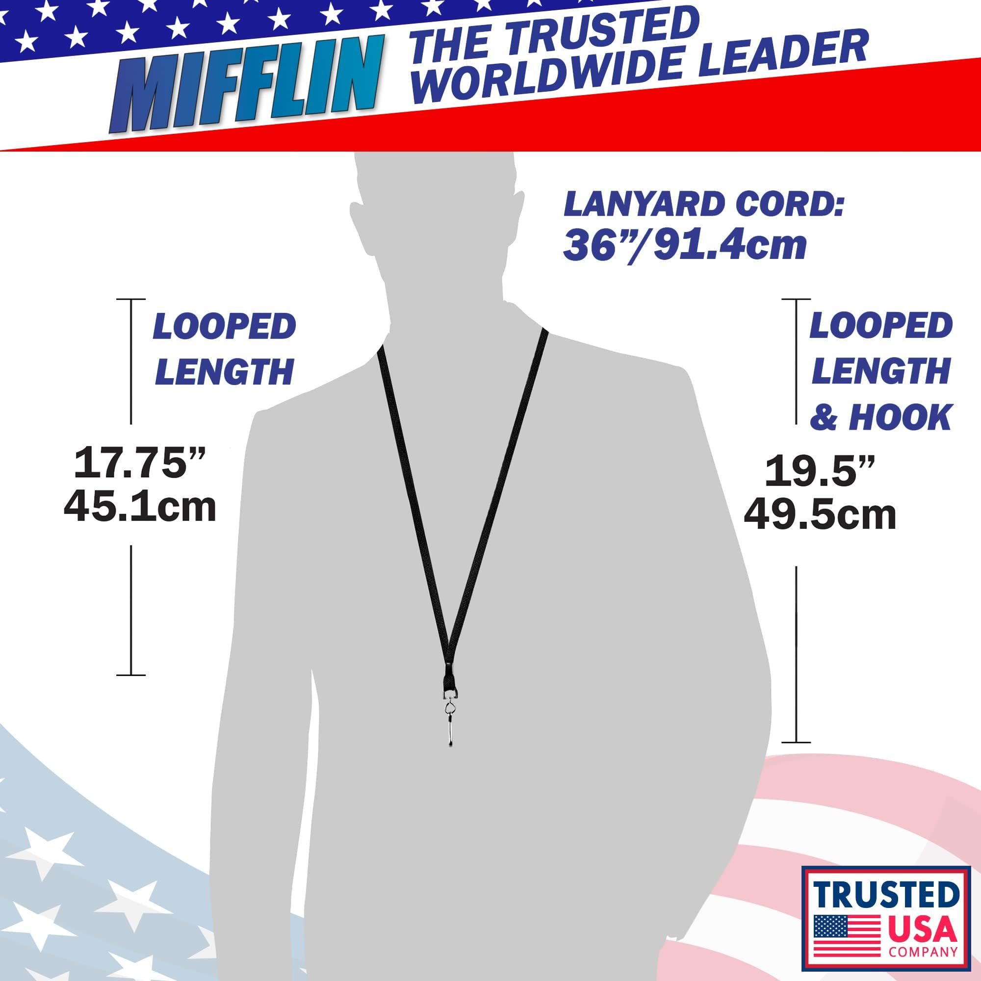 Mifflin-USA Flat Lanyards for ID Badges (Black, 36 Inch, 5 Pack), Comfortable Neck Straps