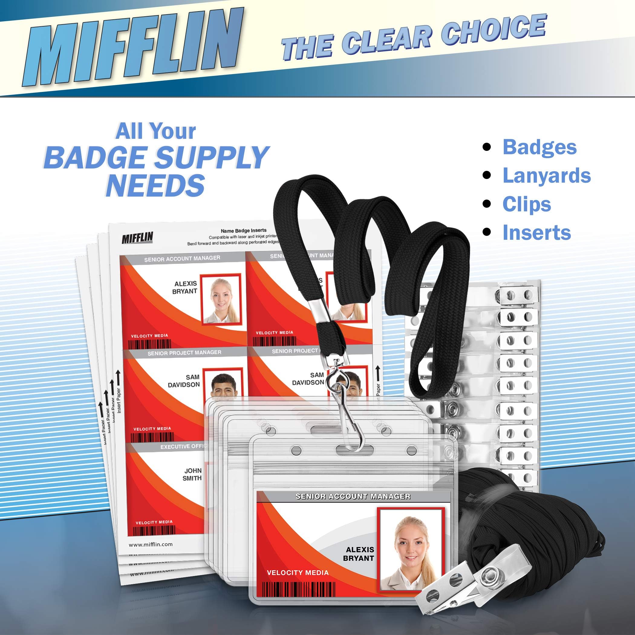 Mifflin-USA Flat Lanyards for ID Badges (Black, 36 Inch, 5 Pack), Comfortable Neck Straps