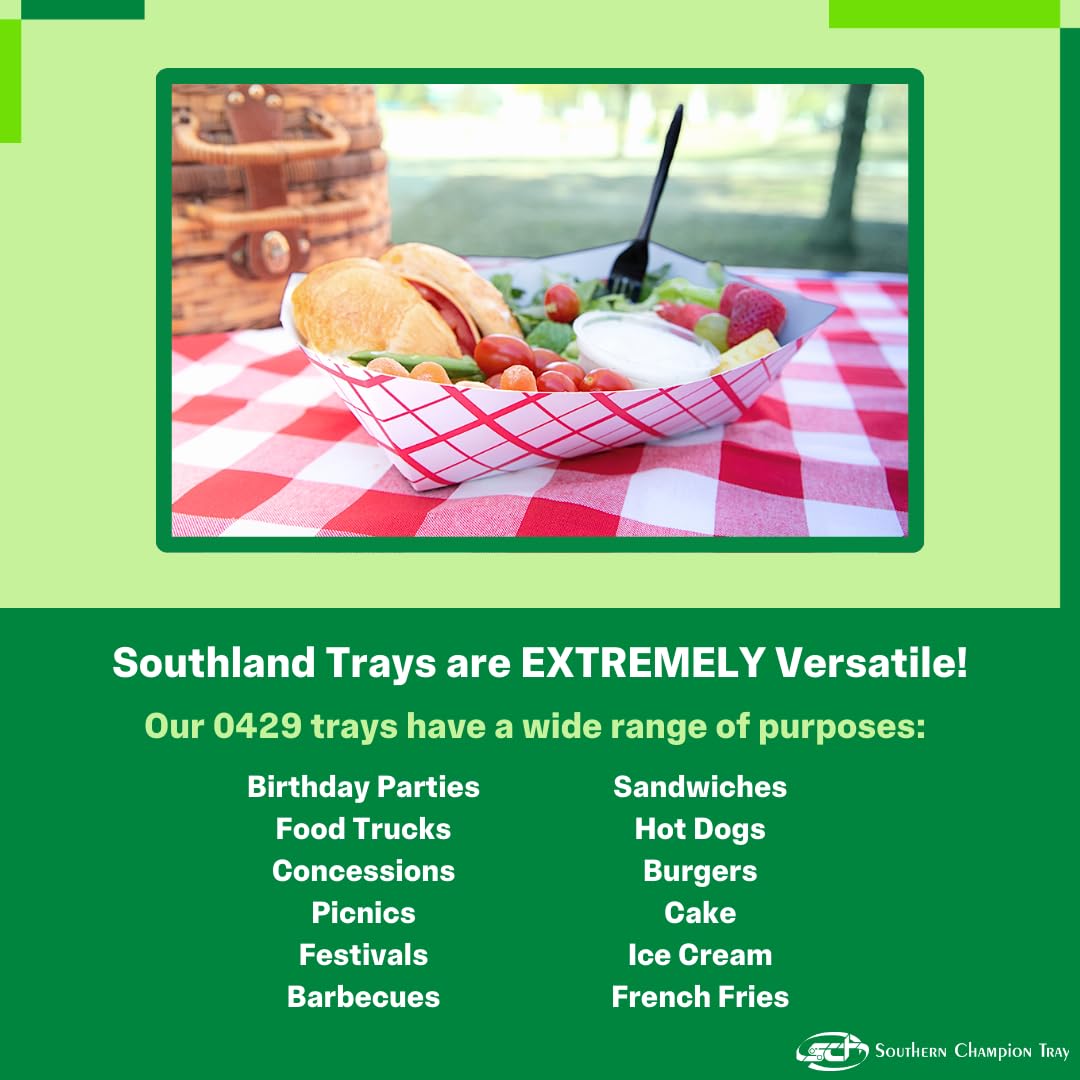 Southern Champion Tray 0429 #500 Southland Paperboard Food Tray, 5 lb Capacity, Red Check (Case of 500)