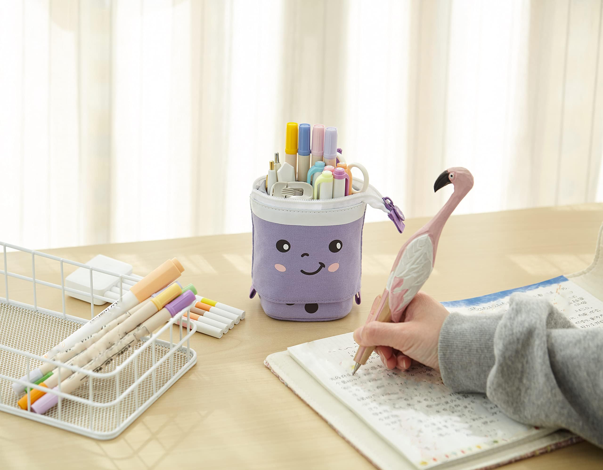 Friinder Telescopic Pencil Bag Pen Holder Pop Up Stationery Case, Stand-up Retractable Transformer Bag Standing Organizer, Great for Christmas Holiday New Year Office Bag