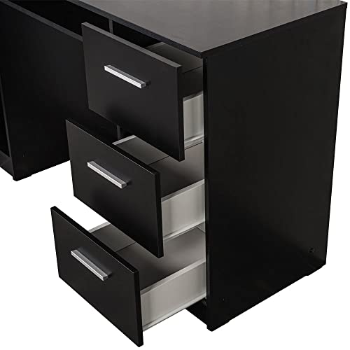 Madesa Home Office Computer Writing Desk with 3 Drawers, 1 Door and 1 Storage Shelf, Plenty of Space, Wood, 30β H x 18β D x 53β W - Black