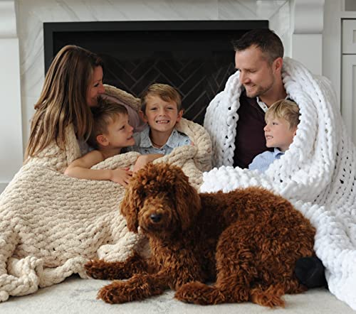 White Oak Village Chunky Knit Blanket Large Tight Knit Chunky Knit Blanket 50x70; Boho Throw; Tight Braid Cable Knit Throw for Sofa or Bed; Chenille Weighted Blanket 4.5lbs Soft Yellow