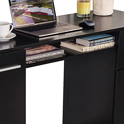Madesa Home Office Computer Writing Desk with 3 Drawers, 1 Door and 1 Storage Shelf, Plenty of Space, Wood, 30β H x 18β D x 53β W - Black