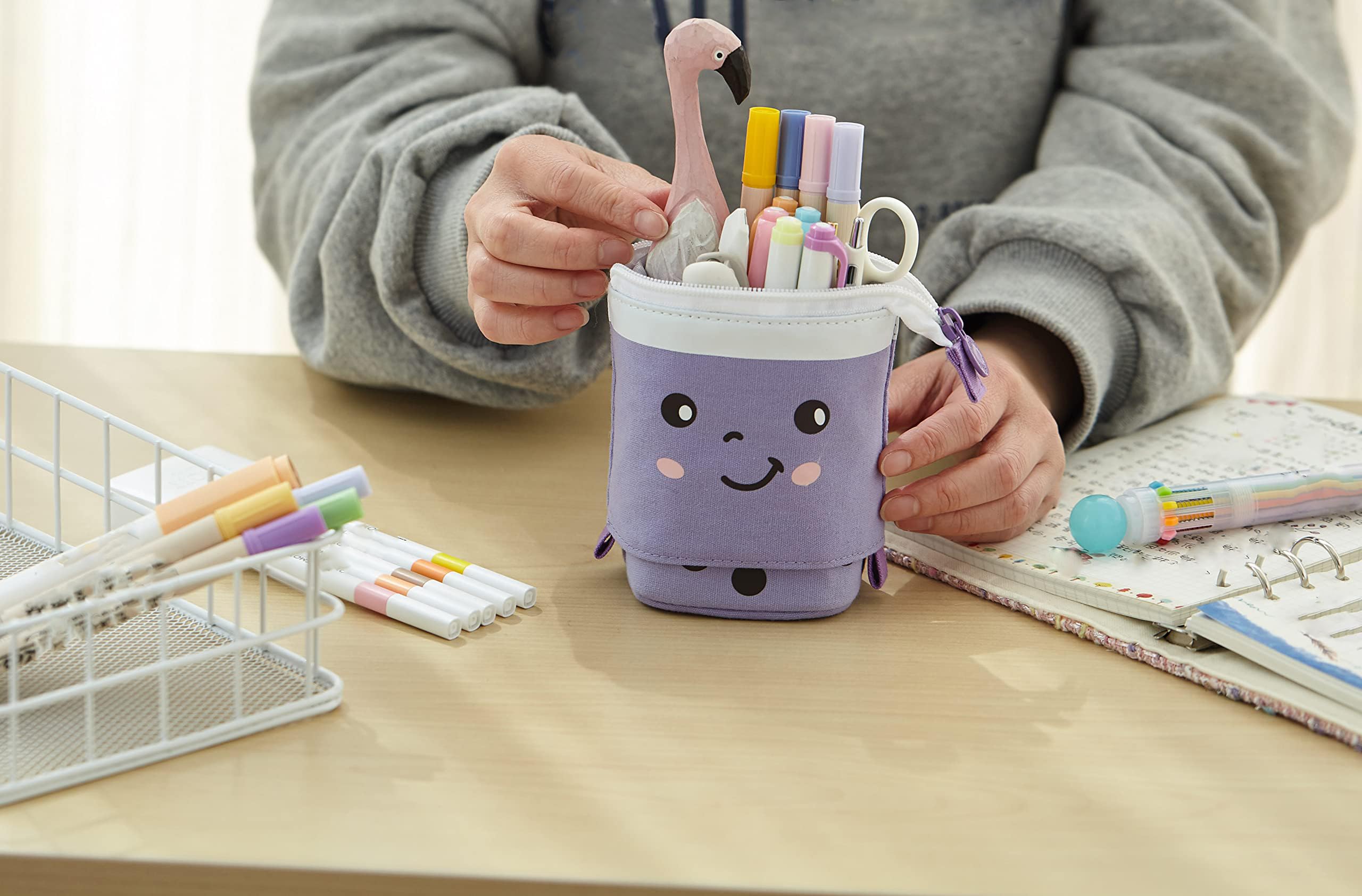 Friinder Telescopic Pencil Bag Pen Holder Pop Up Stationery Case, Stand-up Retractable Transformer Bag Standing Organizer, Great for Christmas Holiday New Year Office Bag