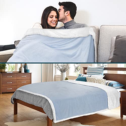 PAVILIA Plush Sherpa Fleece Throw Blanket Light Blue | Soft, Warm, Fuzzy Baby Blue Throw for Couch Sofa | Solid Reversible Cozy Microfiber Fluffy Blanket, 50x60
