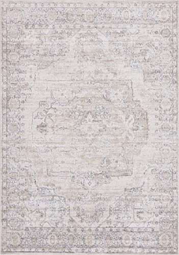 Rugs.com Oregon Collection Rug – 7' x 10' Ivory Low-Pile Rug Perfect for Living Rooms, Large Dining Rooms, Open Floorplans