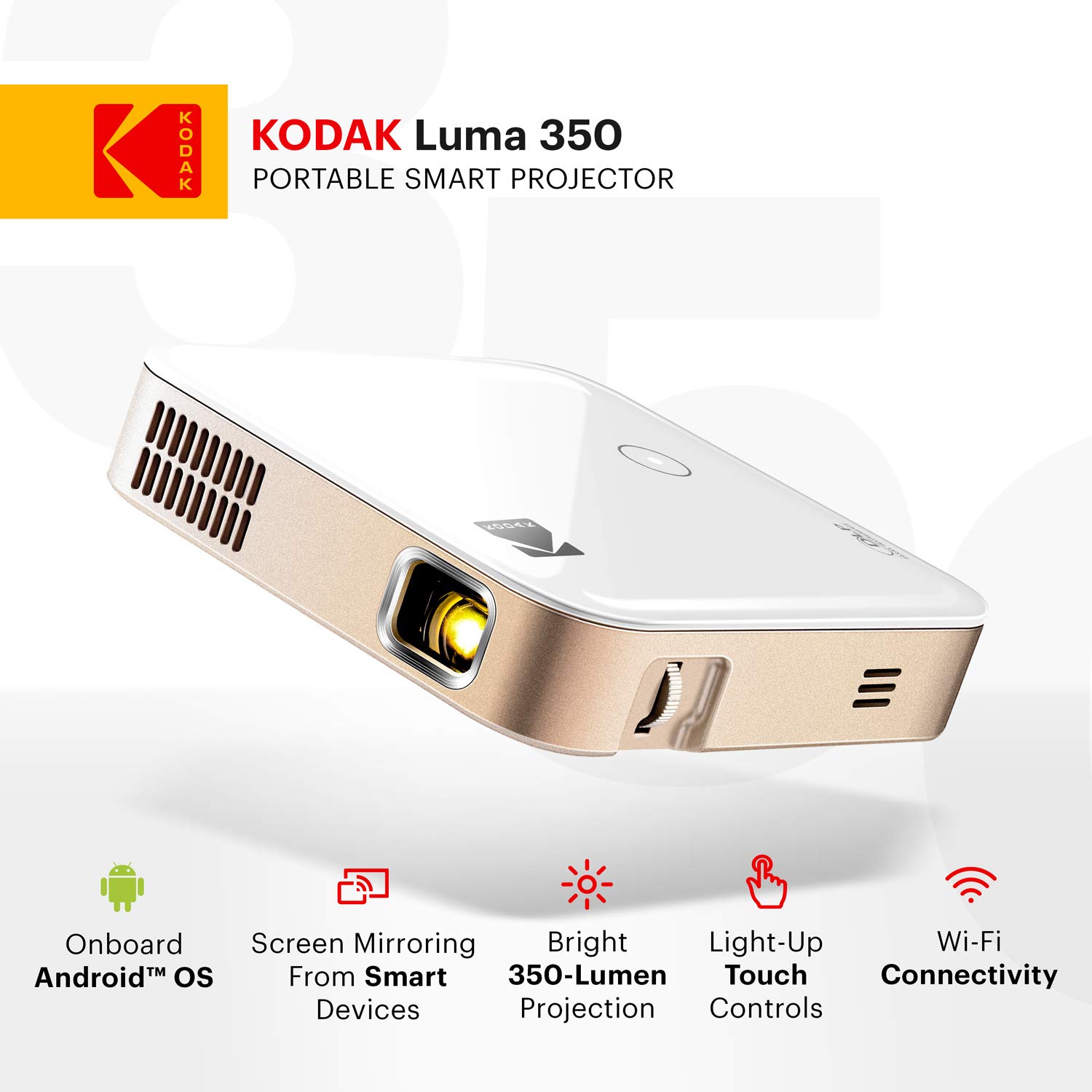 KODAK Luma 350 Portable Smart Projector | Powerful Ultra HD Rechargeable Video Projector Android 6.0 - Includes Soft Case
