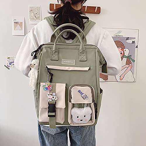 Kawaii Backpack with Kawaii Pin and Accessories Backpack Cute Aesthetic Backpack Cute Kawaii Backpack for School (Green)