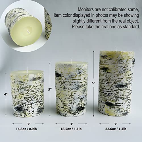 MOZEAL Hand-poured Unscented Candle,Dripless Pillar Candle set of 3,Includes 4", 5" and 6",approx 300 hours Burn Time,Rustic Country Style,for Wedding,Dinner,Christmas,Restaurants and Home decor,Birch