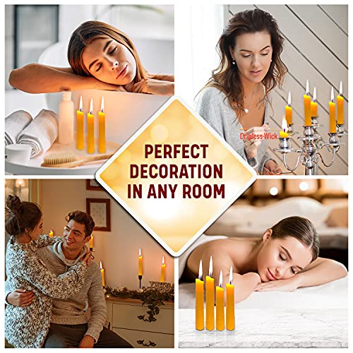 Beeswax Taper Candles 100% Natural Pure Refined Unscented and Decorative - with Chemical Free Cotton 12 Pack BOUNS Get a Free DRIPLESS Beeswax Lighter Wick Made in USA Since 1956 4 Hours