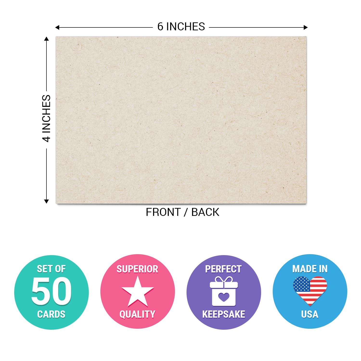 321Done Blank Rustic 4x6 Cards (Set of 50) - Thick, Heavy Cardstock - Make Invites, Greeting, Note, Thank You Cards - Plain Kraft for Writing, Stamping, Printing, Art - No Envelopes - Made in USA