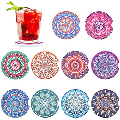Car Coasters for Drinks Absorbent, 10 Pack 2.56in Car Coasters Absorbent Ceramic with A Finger Notch for Easy Removal, Car Cup Holder Coaster for Car, Cute Car Accessories for Women,Men