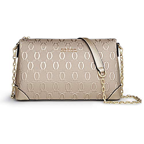 FOXER Leather Crossbody Bags for Women, Genuine Leather Ladies Fashion Shoulder Chain Bags Women's Small Messenger Bags Womens Casual Medium Crossbody Satchel Purses and Handbags (Gold)