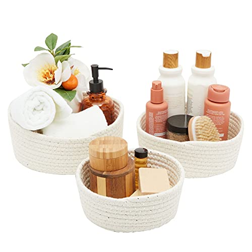 Farmlyn Creek Woven Rope White Storage Baskets, Set of 3 for Organizing (3 Assorted Sizes)