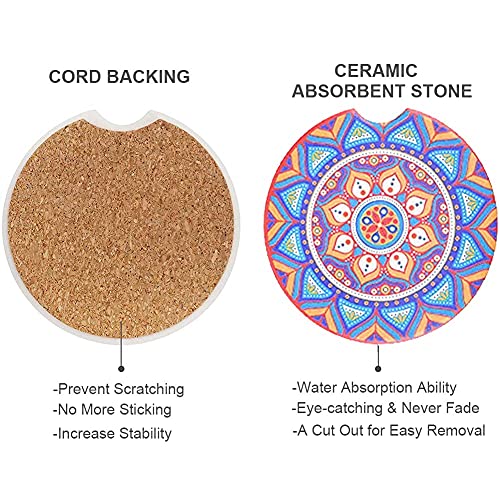 Car Coasters for Drinks Absorbent, 10 Pack 2.56in Car Coasters Absorbent Ceramic with A Finger Notch for Easy Removal, Car Cup Holder Coaster for Car, Cute Car Accessories for Women,Men