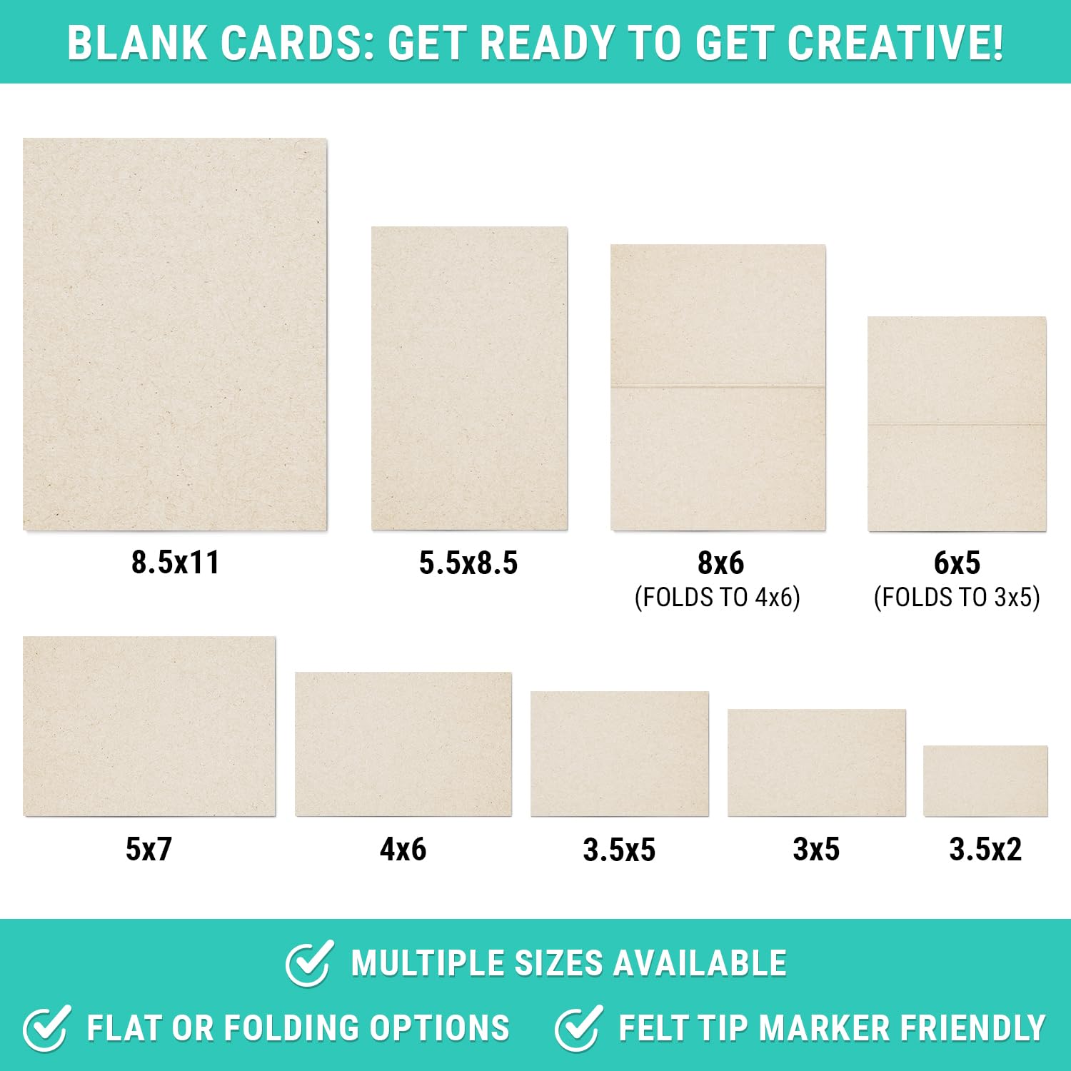 321Done Blank Rustic 4x6 Cards (Set of 50) - Thick, Heavy Cardstock - Make Invites, Greeting, Note, Thank You Cards - Plain Kraft for Writing, Stamping, Printing, Art - No Envelopes - Made in USA