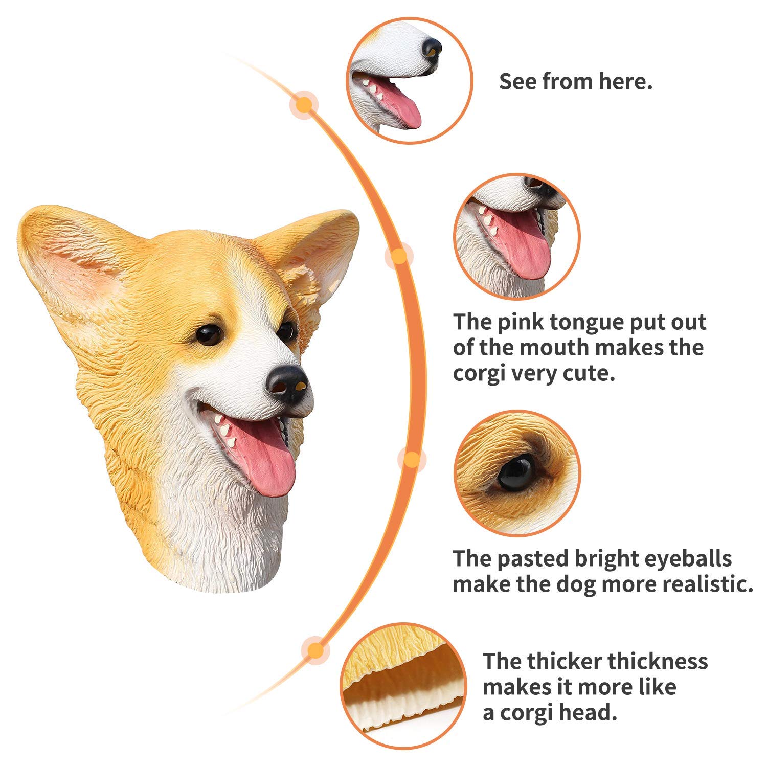 CreepyParty Dog Mask Corgi Mask Halloween Costume Party Latex Welsh Corgi Dog Mask