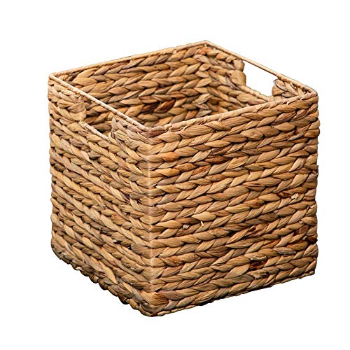 Yinuopu Natural Straw Square Desktop Storage Basket Iron Wire Handles Decor Seagrass Woven Wicker Basket Organizing Shelves for Desktop Storage, Storage Baskets, etc. (Size : 22x22x21.5cm)