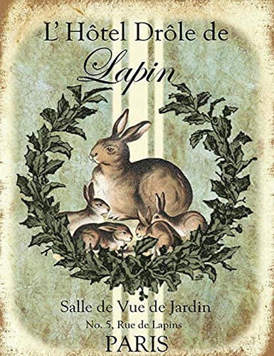 French Bunnies Vintage Metal Tin Sign, Art Poster Living Room Roomsitting Home Wall Decor Funny Wall Plaque Poster Cafe bar Gift 8 X 12 inches