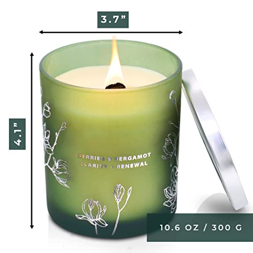Large Berries Bergamot Candle with Vanilla, Grape & Cherry | Strong Scented Candles for Home, Relaxing Aromatherapy Candle | Natural Soy Candles for Men & Women 10.6 oz, Wood Wicked Candle Clean Burn
