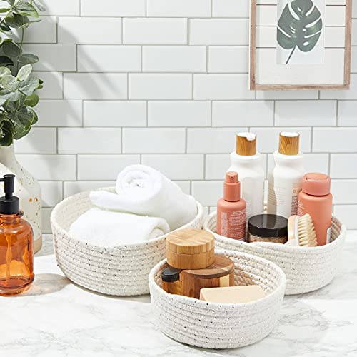 Farmlyn Creek Woven Rope White Storage Baskets, Set of 3 for Organizing (3 Assorted Sizes)