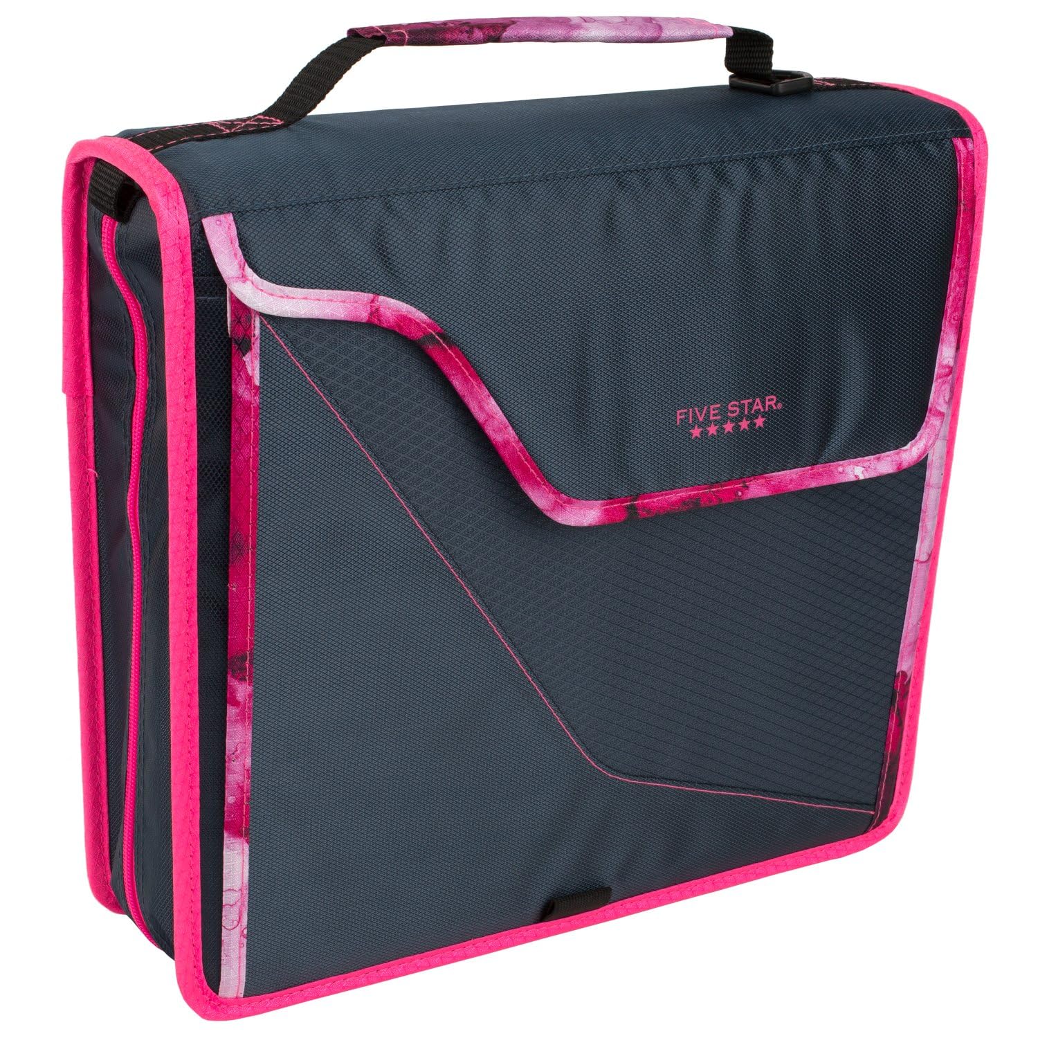 Five Star Zipper Binder, 3 Inch 3-Ring Binder for School, 5-Tab Expanding File, 850 Sheet Capacity, Removable Padded Case, Navy/Pink (292960D)