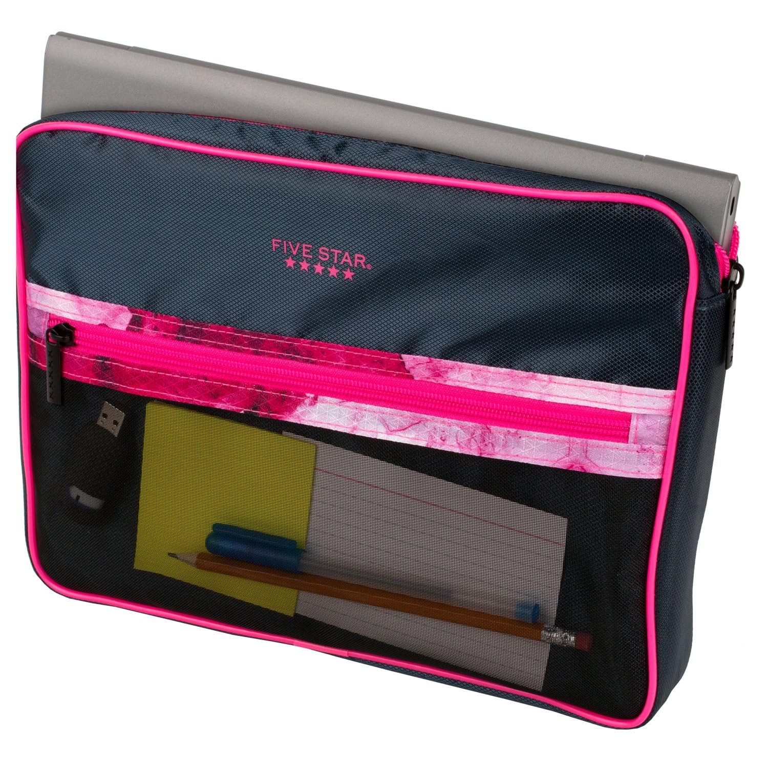 Five Star Zipper Binder, 3 Inch 3-Ring Binder for School, 5-Tab Expanding File, 850 Sheet Capacity, Removable Padded Case, Navy/Pink (292960D)