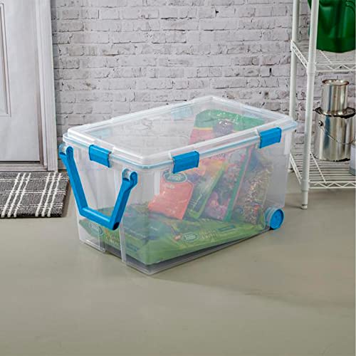 Sterilite 120 Quart Clear Plastic Wheeled Storage Container Box Bin with Air Tight Gasket Seal Latching Lid Long Term Organizing Solution, (3 Pack)