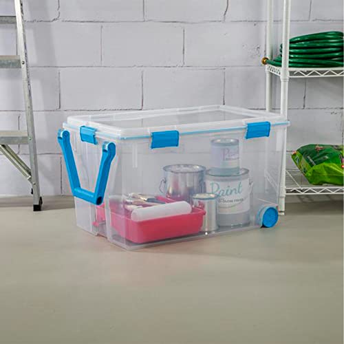 Sterilite 120 Quart Clear Plastic Wheeled Storage Container Box Bin with Air Tight Gasket Seal Latching Lid Long Term Organizing Solution, (3 Pack)