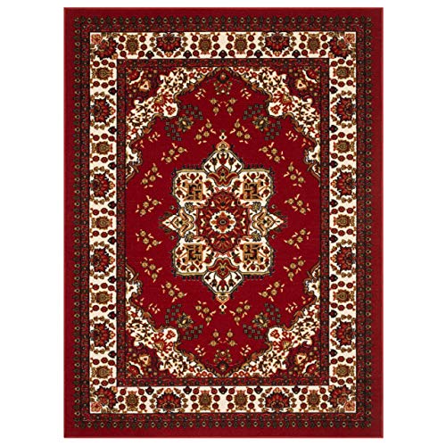 Antep Rugs Alfombras Oriental Traditional 5x7 Non-Skid (Non-Slip) Low Profile Pile Rubber Backing Indoor Area Rugs (Maroon, 5' x 7')