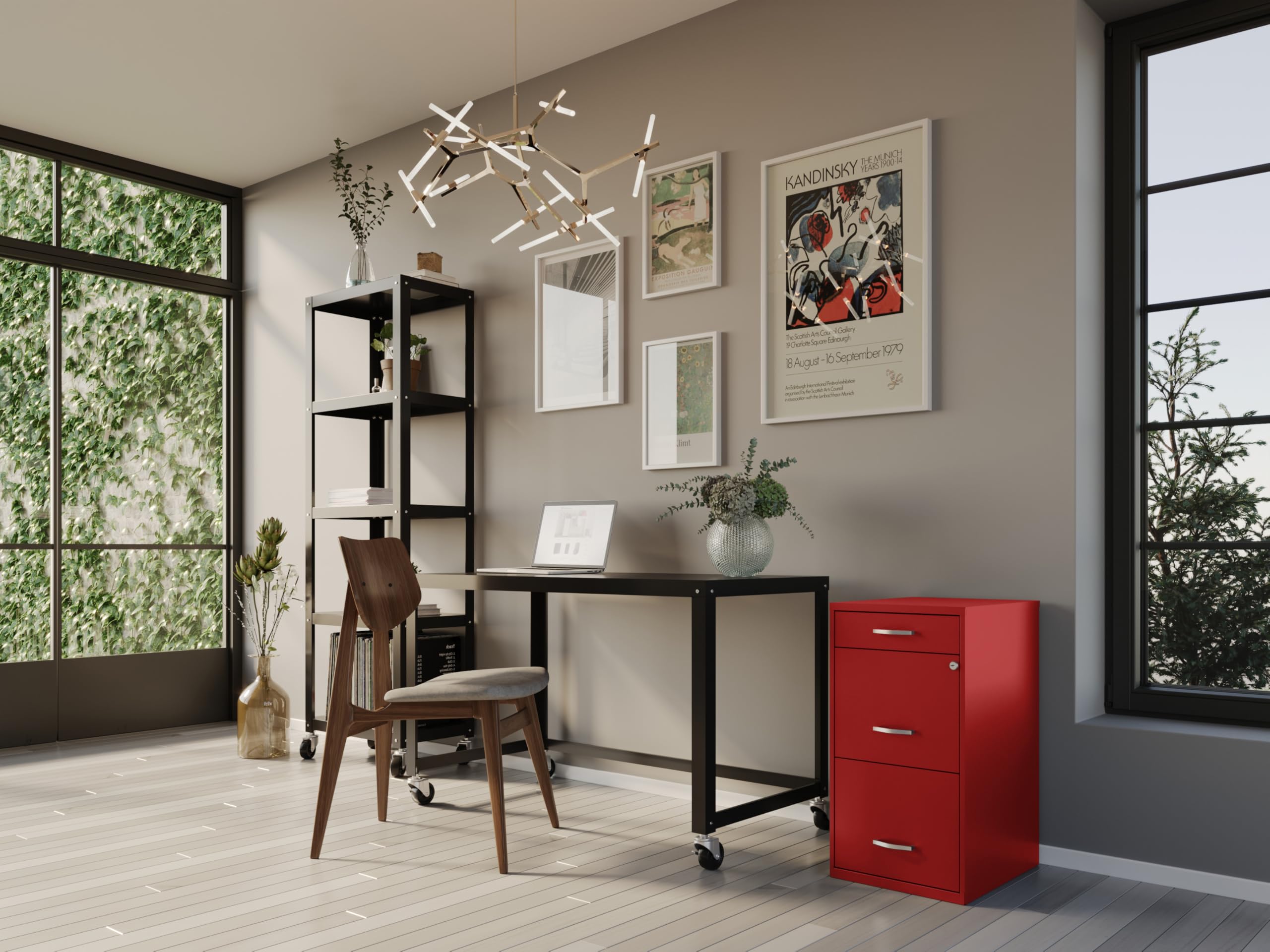 Hirsh Industries Space Solutions 18in Deep 3 Drawer Metal Organizer File Cabinet Red, Letter Size, Fully Assembled