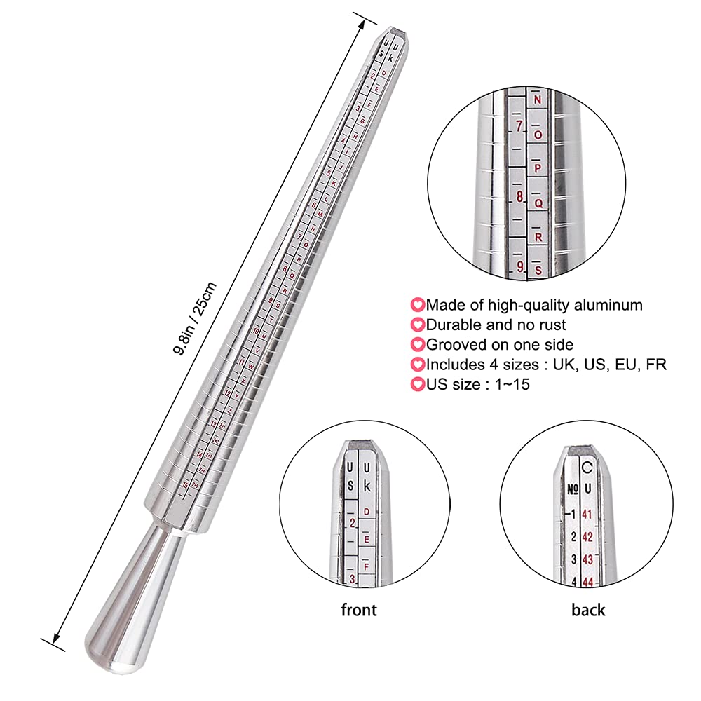 Meowoo Ring Sizer Measuring Tool Set, Ring Gauges with Finger Sizer Mandrel Ring Sizer Tools for Jewelry Sizing Measuring
