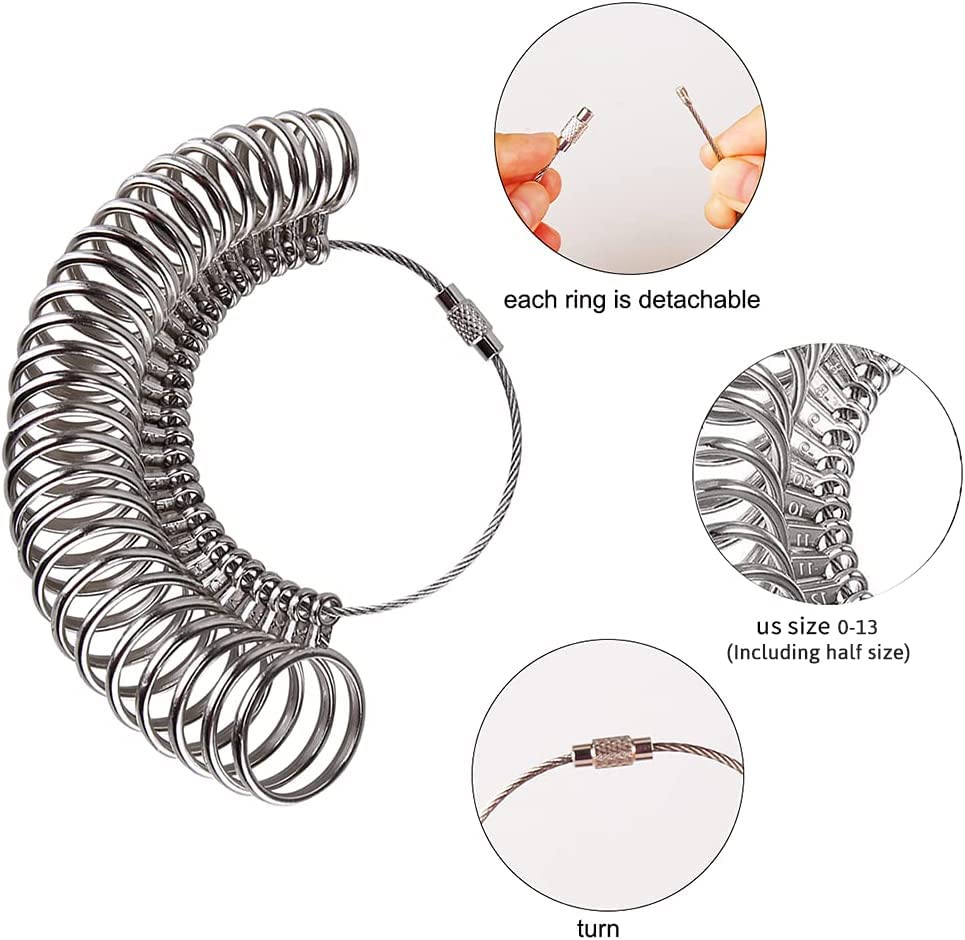 Meowoo Ring Sizer Measuring Tool Set, Ring Gauges with Finger Sizer Mandrel Ring Sizer Tools for Jewelry Sizing Measuring