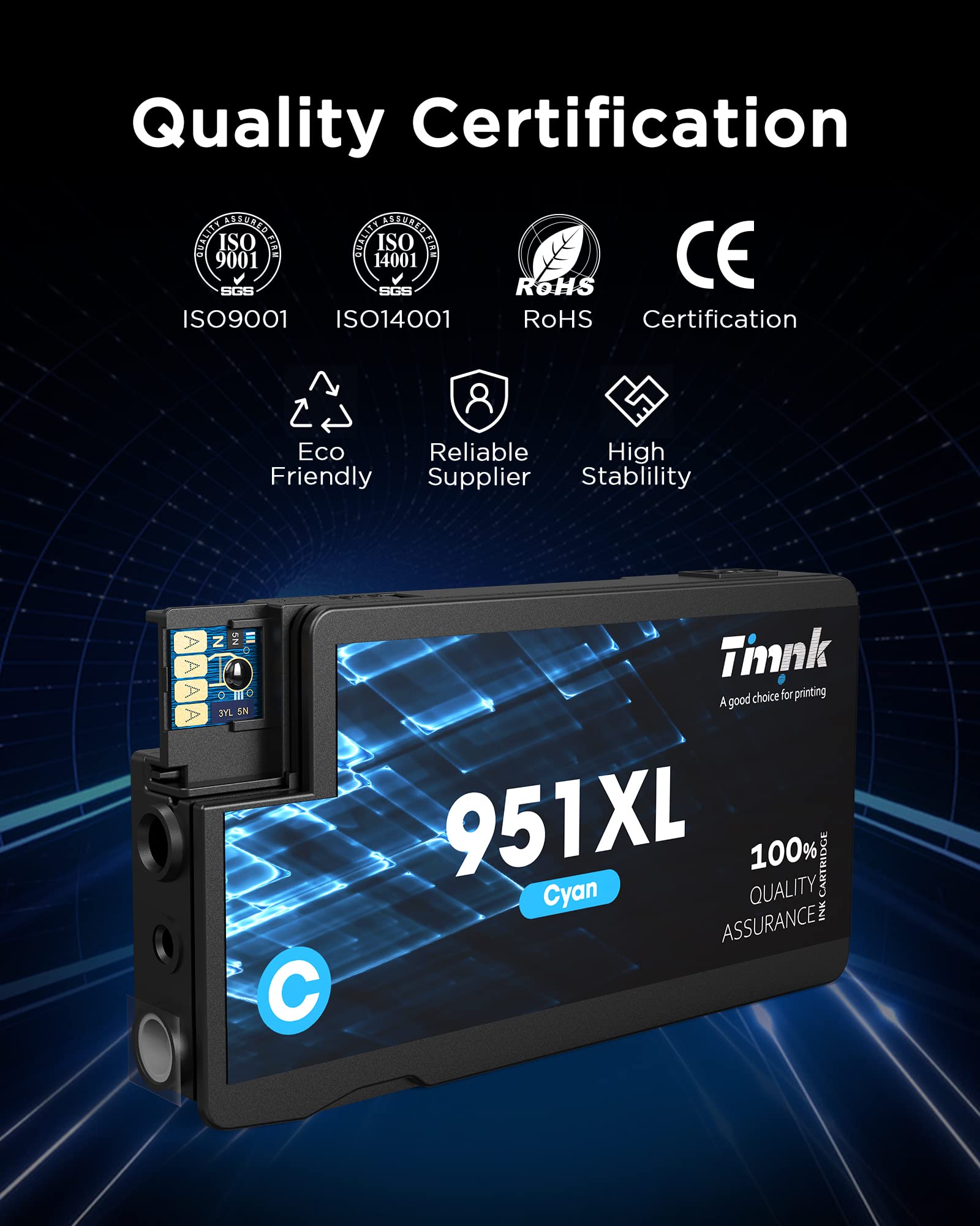【5-Pack Larger Capacity】 950XL 951XL Ink Cartridges Combo Pack, Replacement for HP 950 951 XL Ink Cartridges, High Page Yield, Works with OfficeJet Pro 8600 8610 8620 8625 Printer (2BK/1C/1M/1Y)
