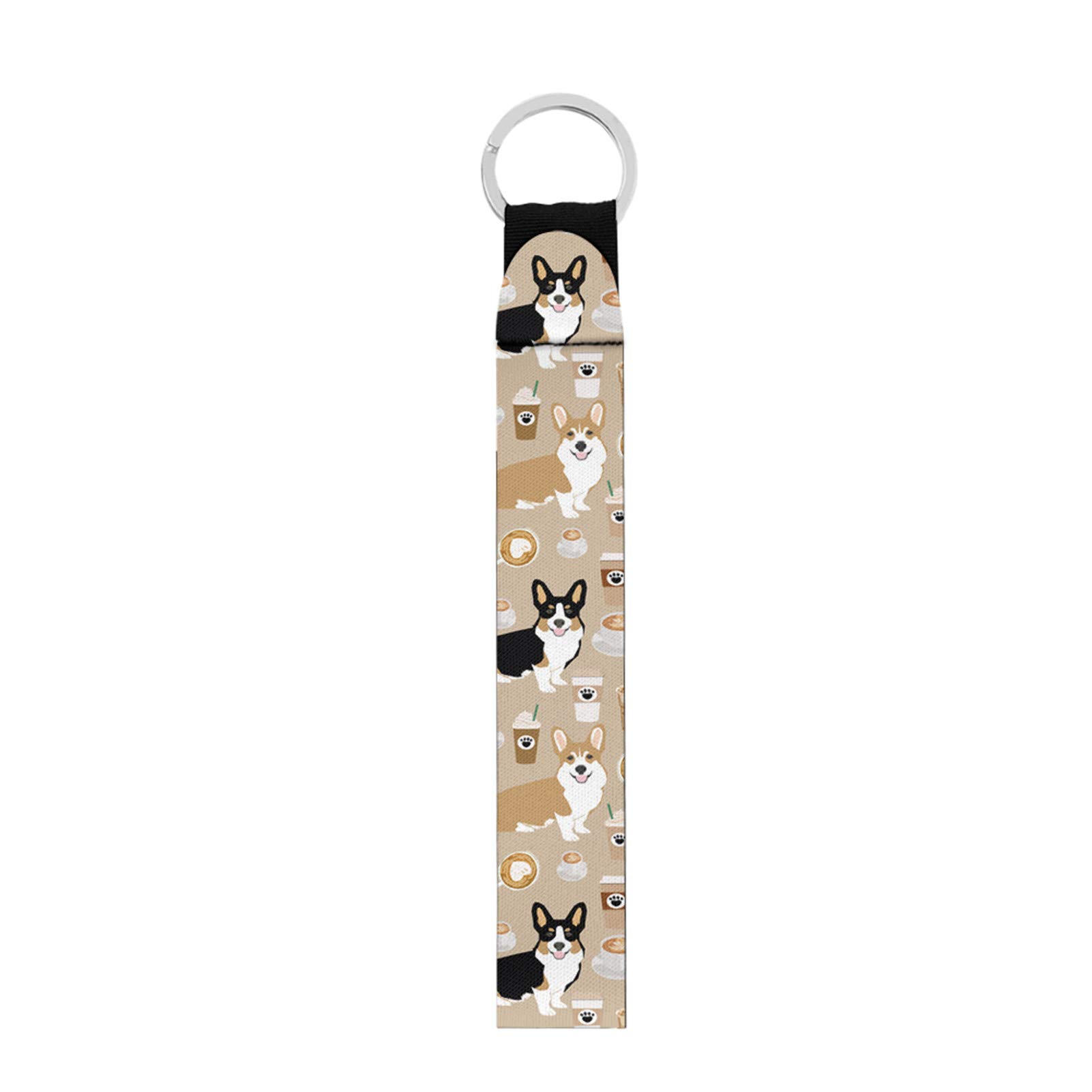 SEANATIVE Auto Decorative Keys Chain with Metal Ring,Cute Animal Corgi Hand Wrist Lanyard Long Keychain Holder