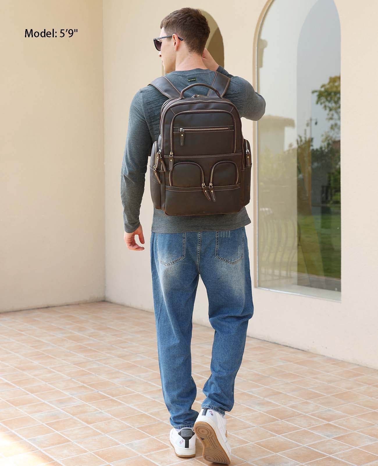 Taertii Vintage Genuine Leather Backpack for Men, 16'' Macbook Travel Hiking School Bag Daypack 30L - Brown