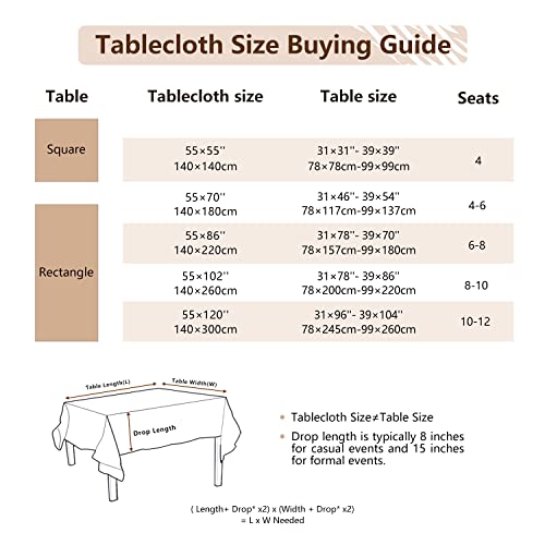 Laolitou Rustic Cotton Linen Table Cloth,Tablecloths for 6 Foot Rectangle Tables,Waterproof Washable Tablecloth with Tassel Rectangle/Oblong, 55''x 86'', 6-8 Seats