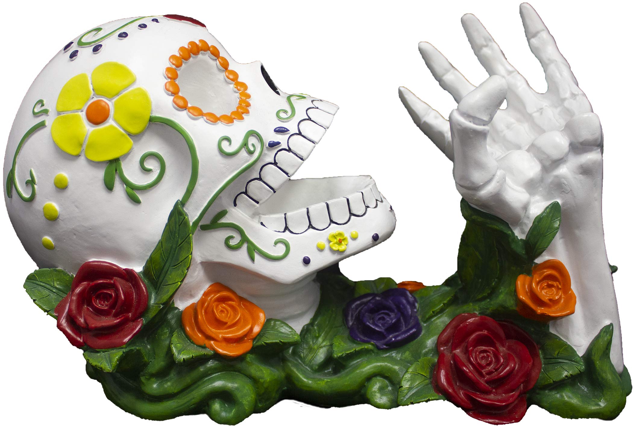 World of Wonders Sugar Skull Day of The Dead Decorative Wine Bottle Holder | Dia de Los Muertos Decorations and Tabletop Halloween Decorations | Skull Decor for Home - 11"