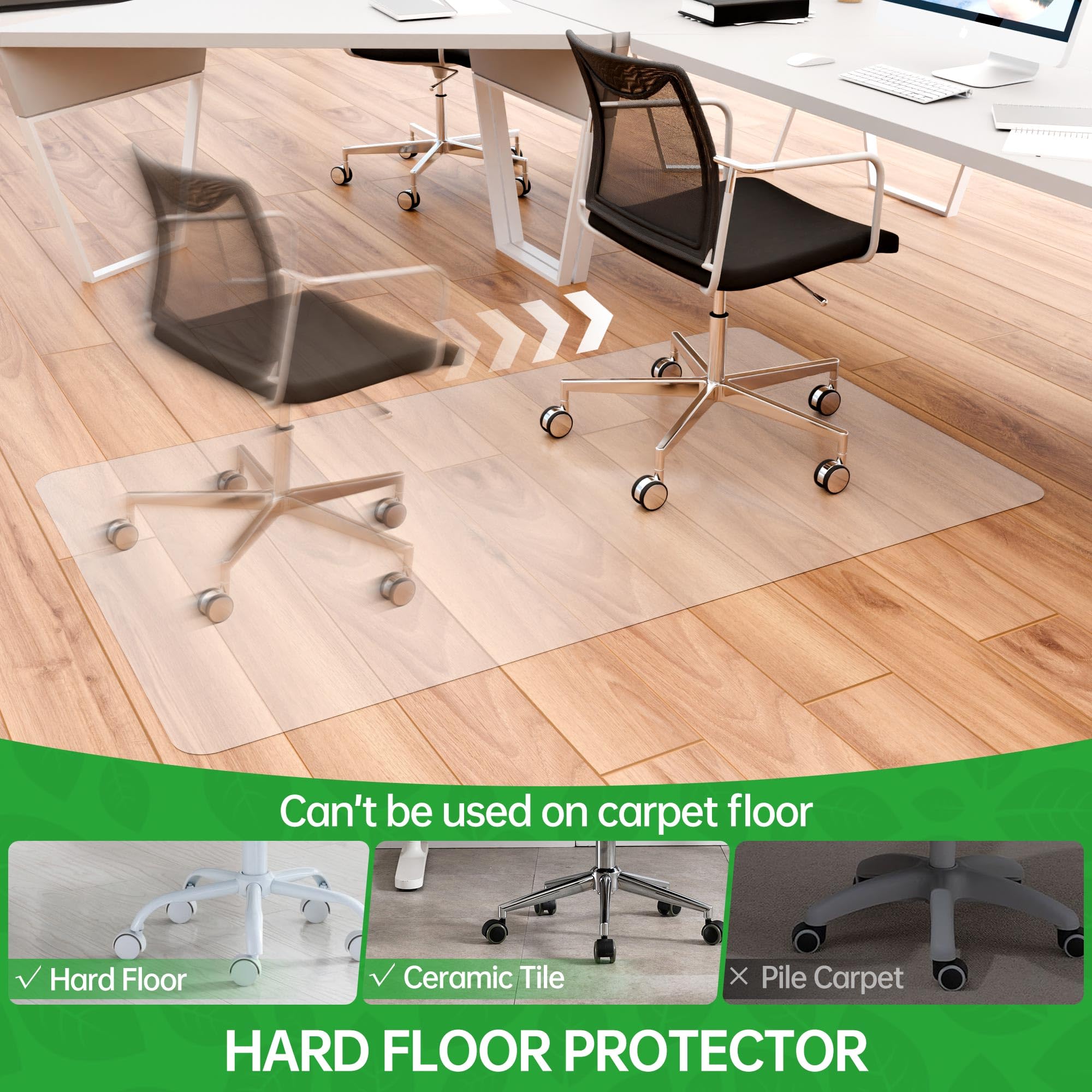 100pointONE Large Chair Mat for Hardwood Floors - 53 x 45 Inches Heavy Duty Large Office Floor Mats for Computer Desk, Easy Glide Floor Protection Mats for Rolling Chairs (45'' x 53'' with Lip)