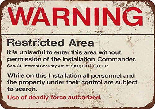 HomDeo Ranch Metal Signs Vintage Yard Decor Art Tin Sign 8 x 12 Retro Warning Restricted Military Area 51 Vintage Look Basement