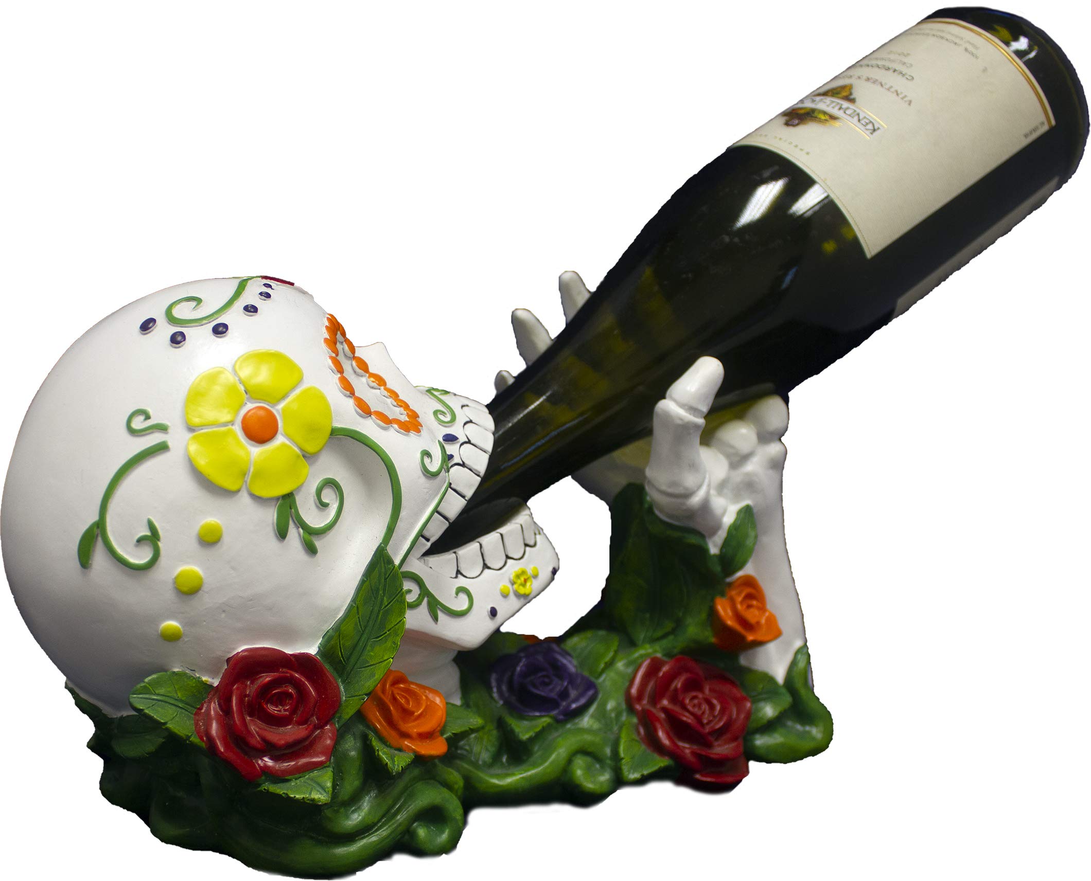 World of Wonders Sugar Skull Day of The Dead Decorative Wine Bottle Holder | Dia de Los Muertos Decorations and Tabletop Halloween Decorations | Skull Decor for Home - 11"
