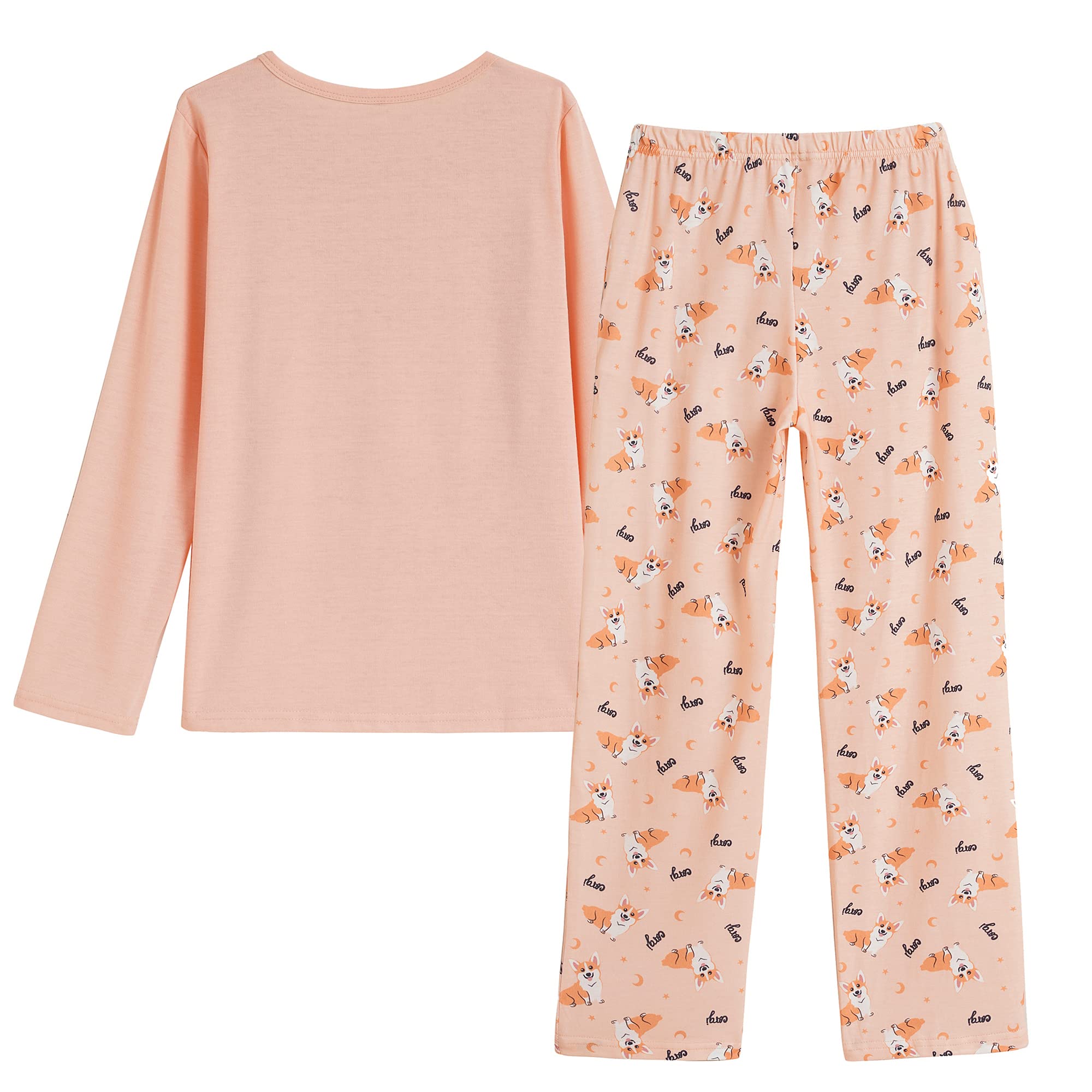 Vopmocld Young Girls Cartoon Corgi Pajama Sets Long Sleeve Cotton Sleepwear Cute Clothes 2PCS Sets, Corgi, 14