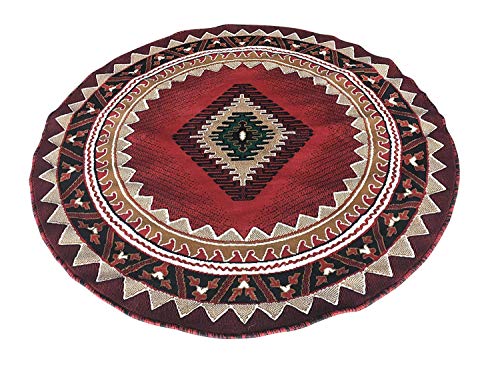Champion Rugs Native American Navajo Aztec Indian Navajo Tribal Red Area Rug (5 Feet X 5 Feet Round)