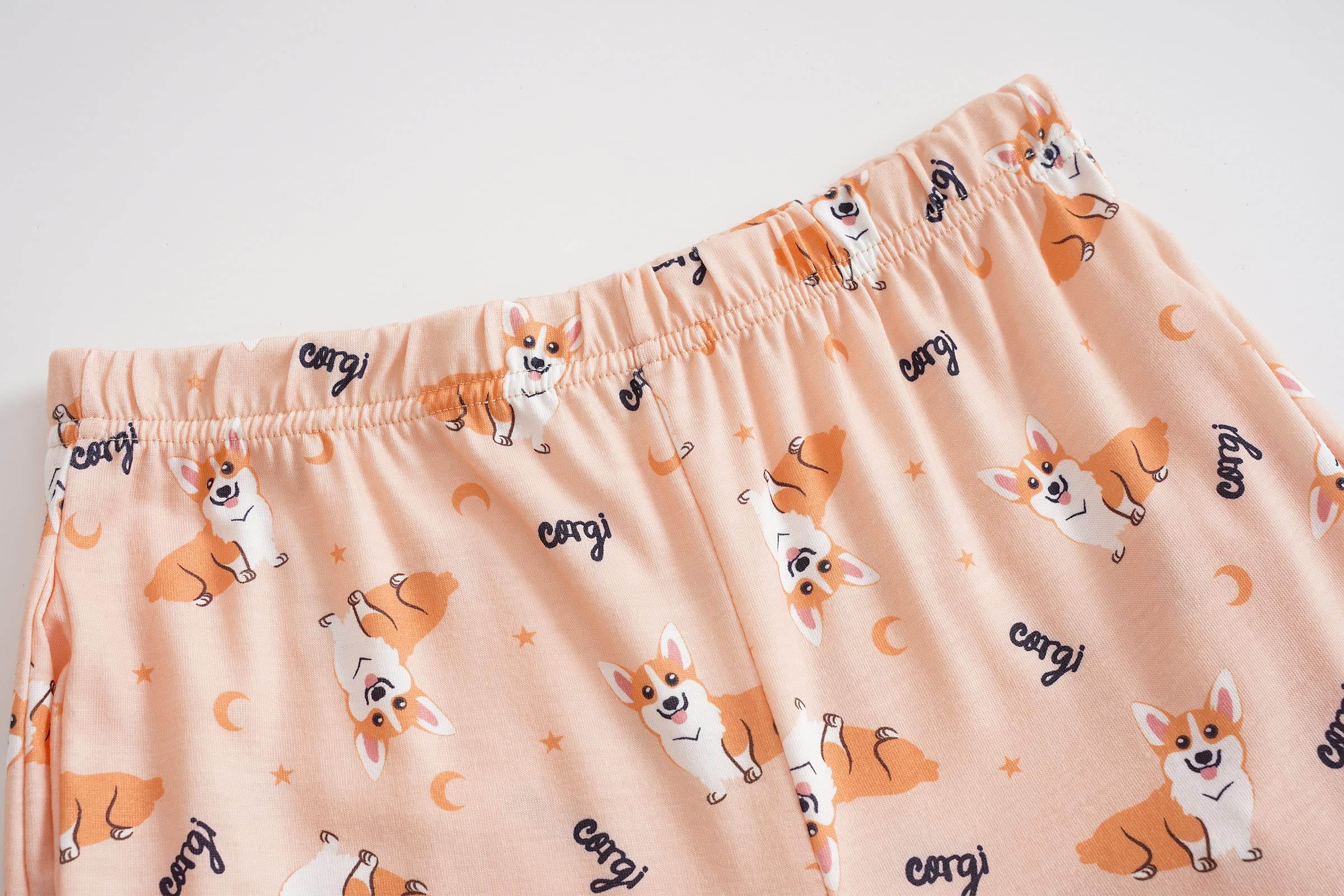 Vopmocld Young Girls Cartoon Corgi Pajama Sets Long Sleeve Cotton Sleepwear Cute Clothes 2PCS Sets, Corgi, 14