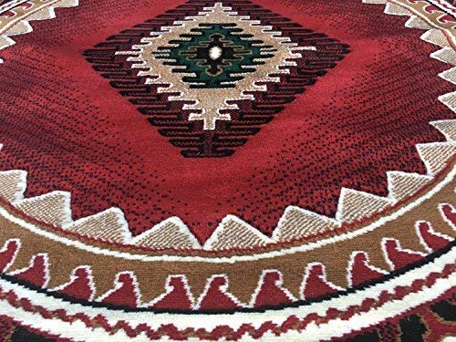 Champion Rugs Native American Navajo Aztec Indian Navajo Tribal Red Area Rug (5 Feet X 5 Feet Round)