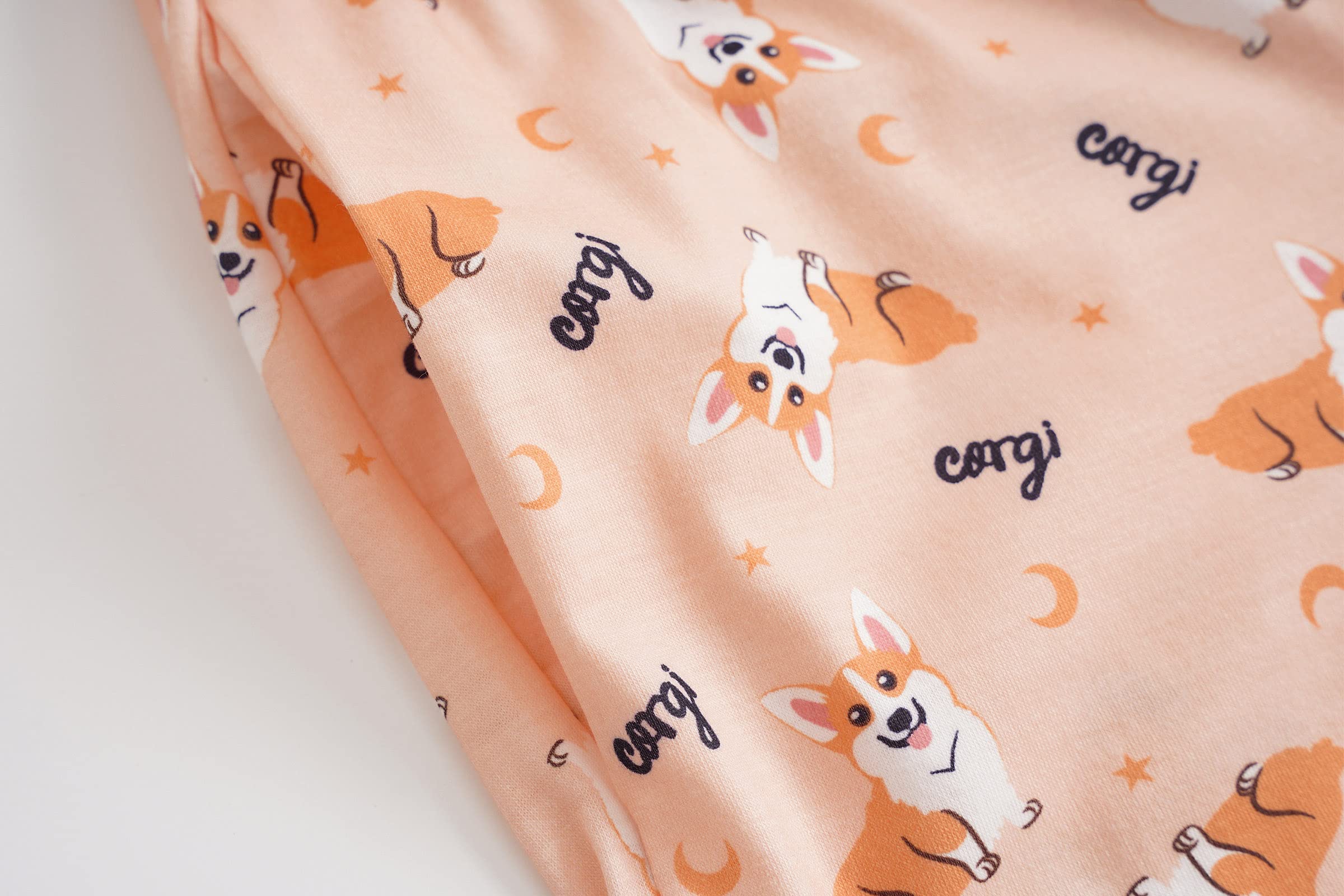 Vopmocld Young Girls Cartoon Corgi Pajama Sets Long Sleeve Cotton Sleepwear Cute Clothes 2PCS Sets, Corgi, 14